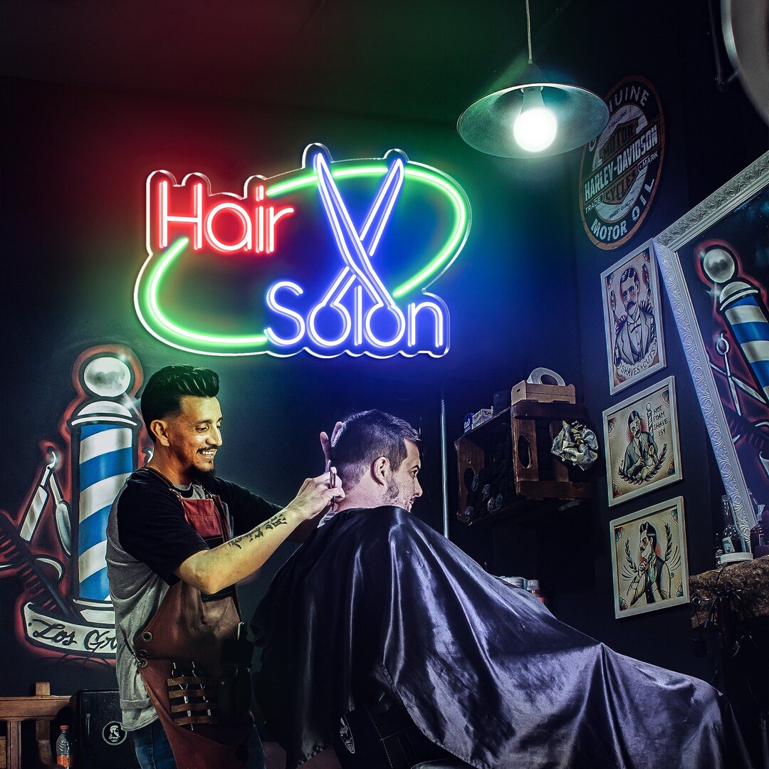 Hair Salon Decor Scissors Neon Wall Decor, Salon Sign, Barber Shop ...