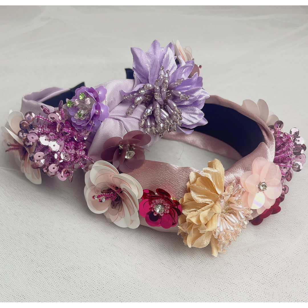 Vintage Hand Beaded Flower Headband 3D Flower Embellishment, Bride ...