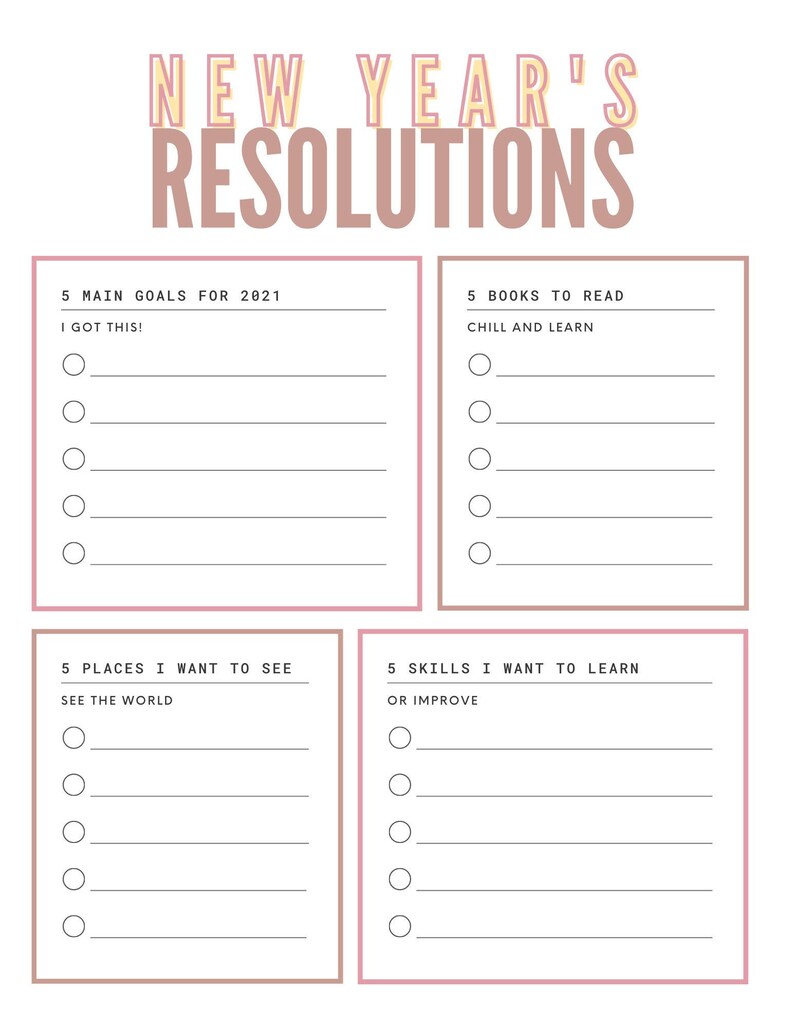 New Years Resolution Printable Goal Sheet New Year Goal Tracker Etsy