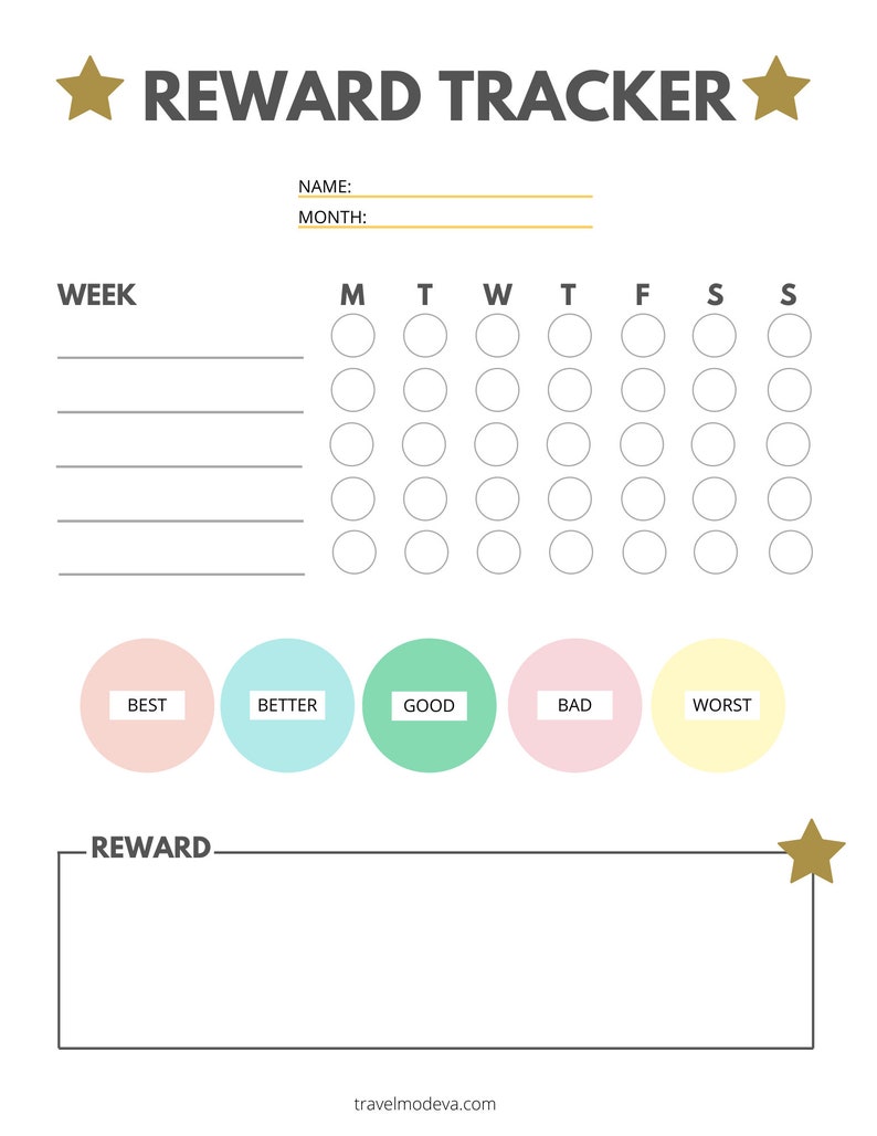 Printable Reward Tracker - Daily Weekly Routine Reward System for ...