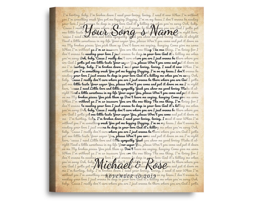 Personalized Song Lyrics Photo Wall Art Canvas/photo Unframed/framed ...