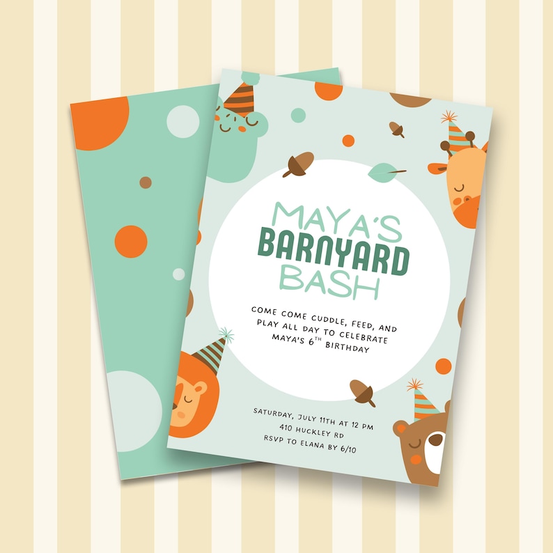 Barnyard Birthday Invitation Template | Farm Animals Canva Download - Etsy