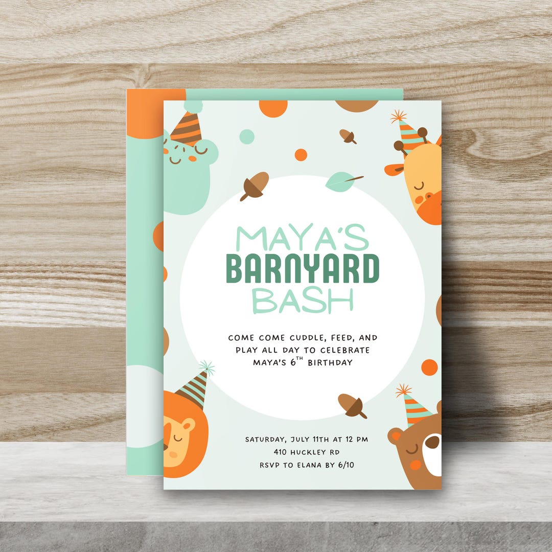 Barnyard Birthday Invitation Template | Farm Animals Canva Download - Etsy