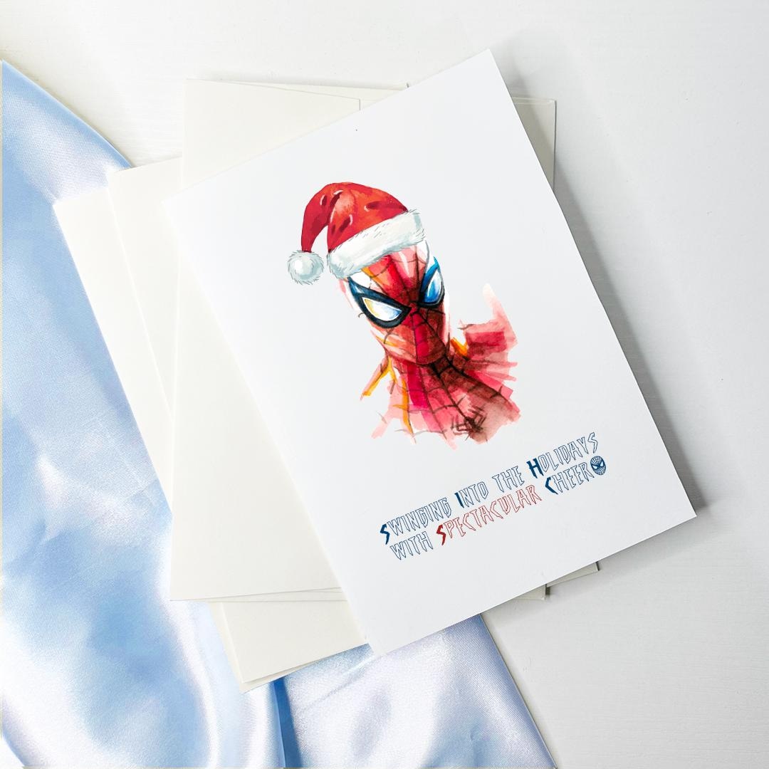 Spider-man Christmas Card: Watercolor Santa Hat Holiday Greeting - Etsy