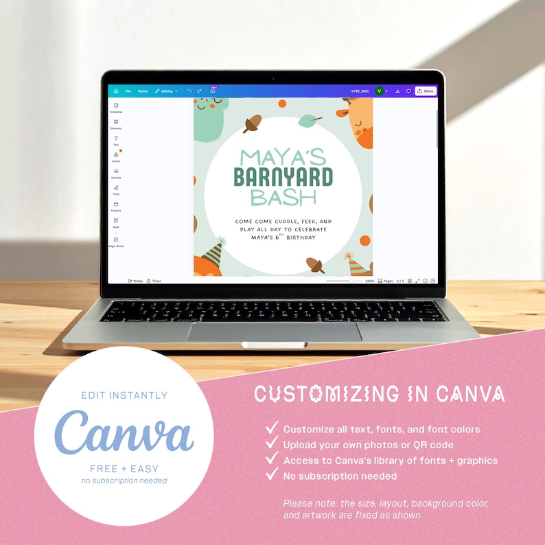 Barnyard Birthday Invitation Template | Farm Animals Canva Download - Etsy