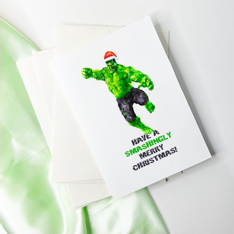 Hulk Watercolor Holiday Card | Festive Christmas Card | Hulk With Santa ...