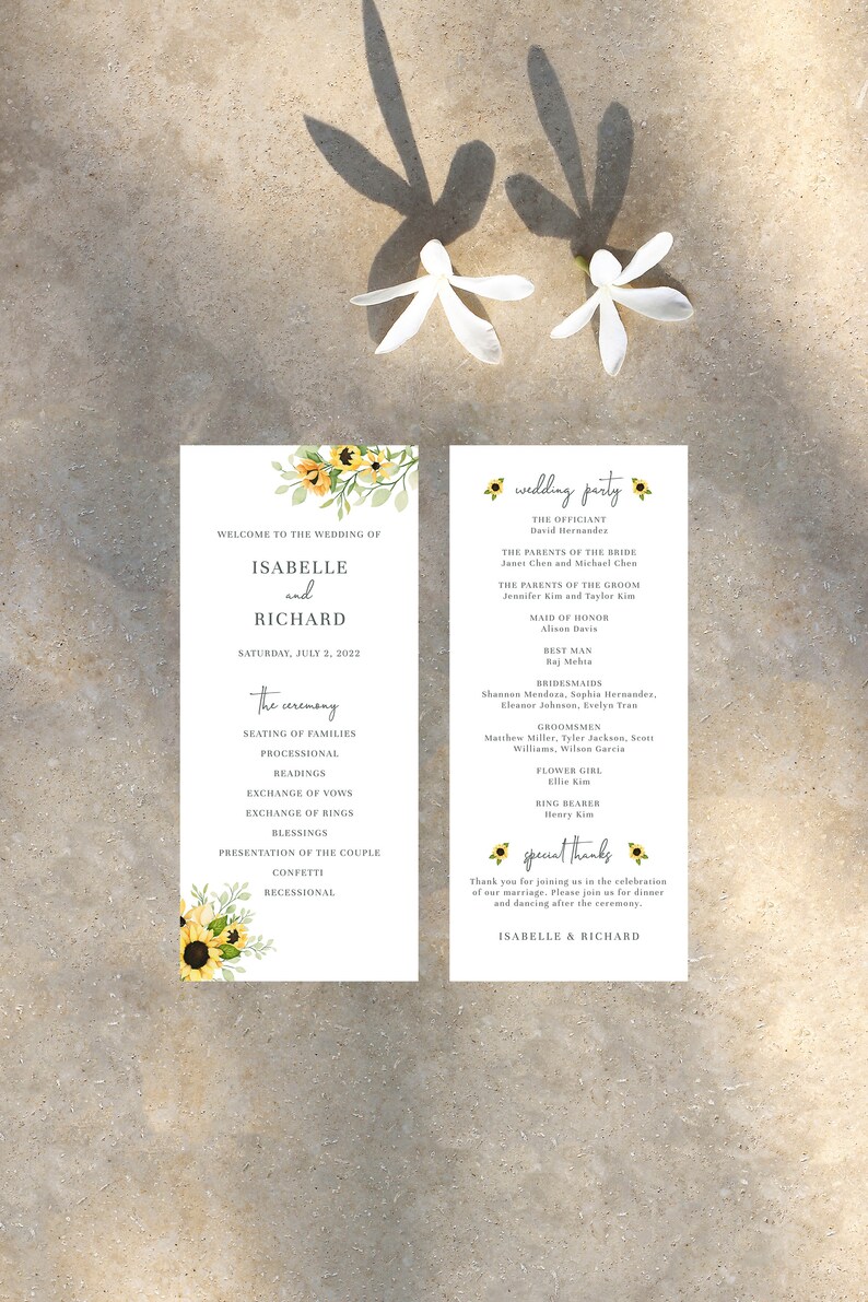 Wedding Program Template Sunflower Printable Rustic - Etsy