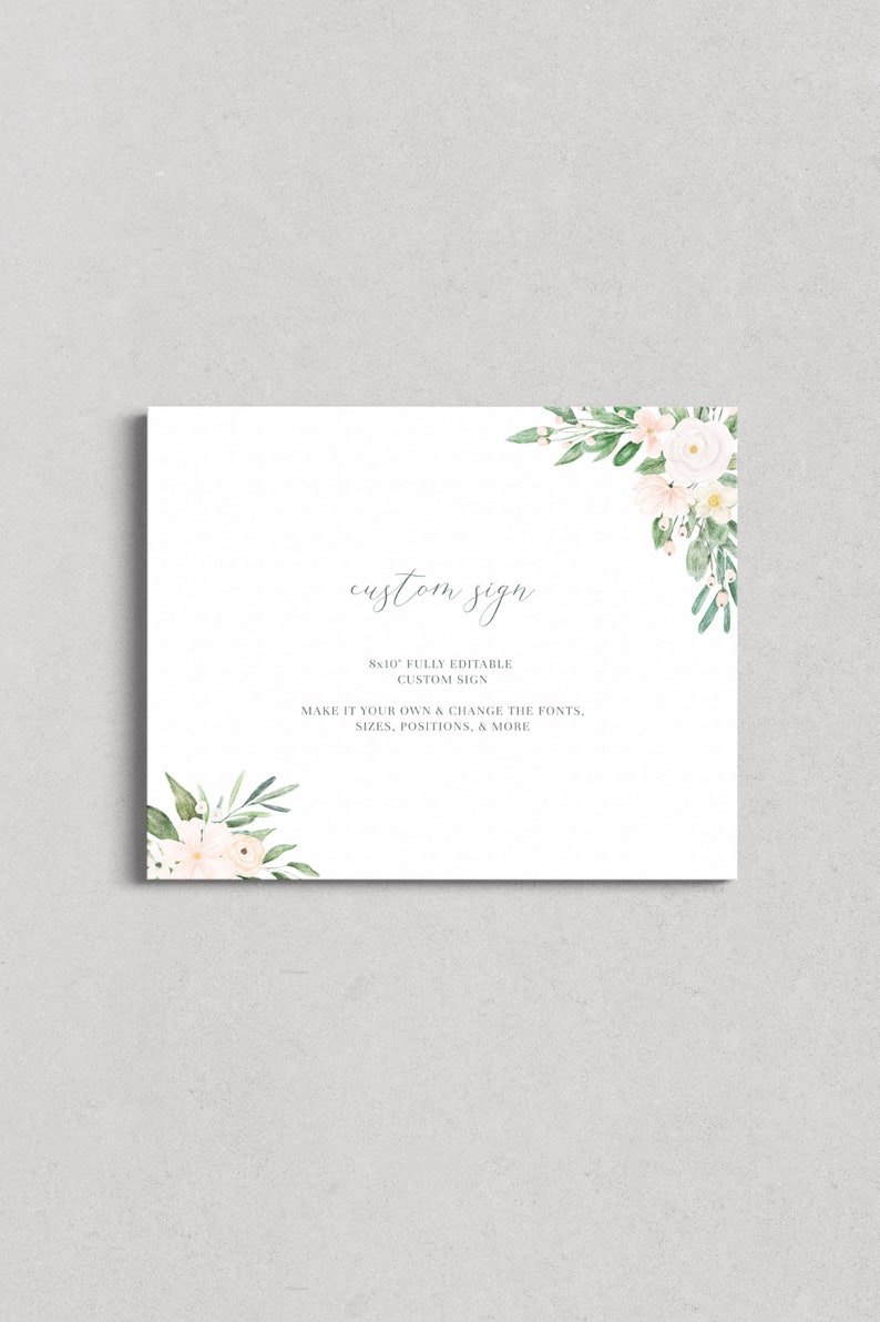 Custom Wedding Sign Template Blushing Blooms Instant Download ...