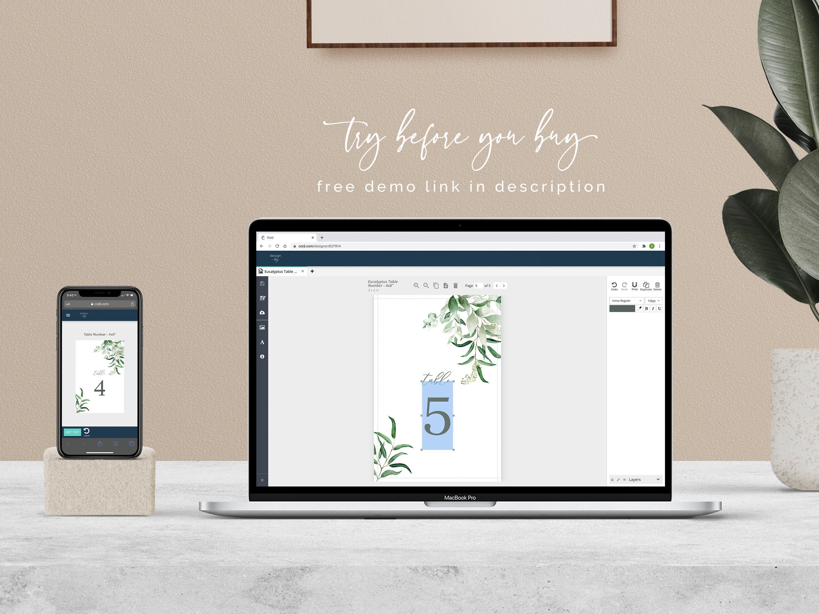 Table Numbers Template Eucalyptus Printable Boho Wedding | Etsy