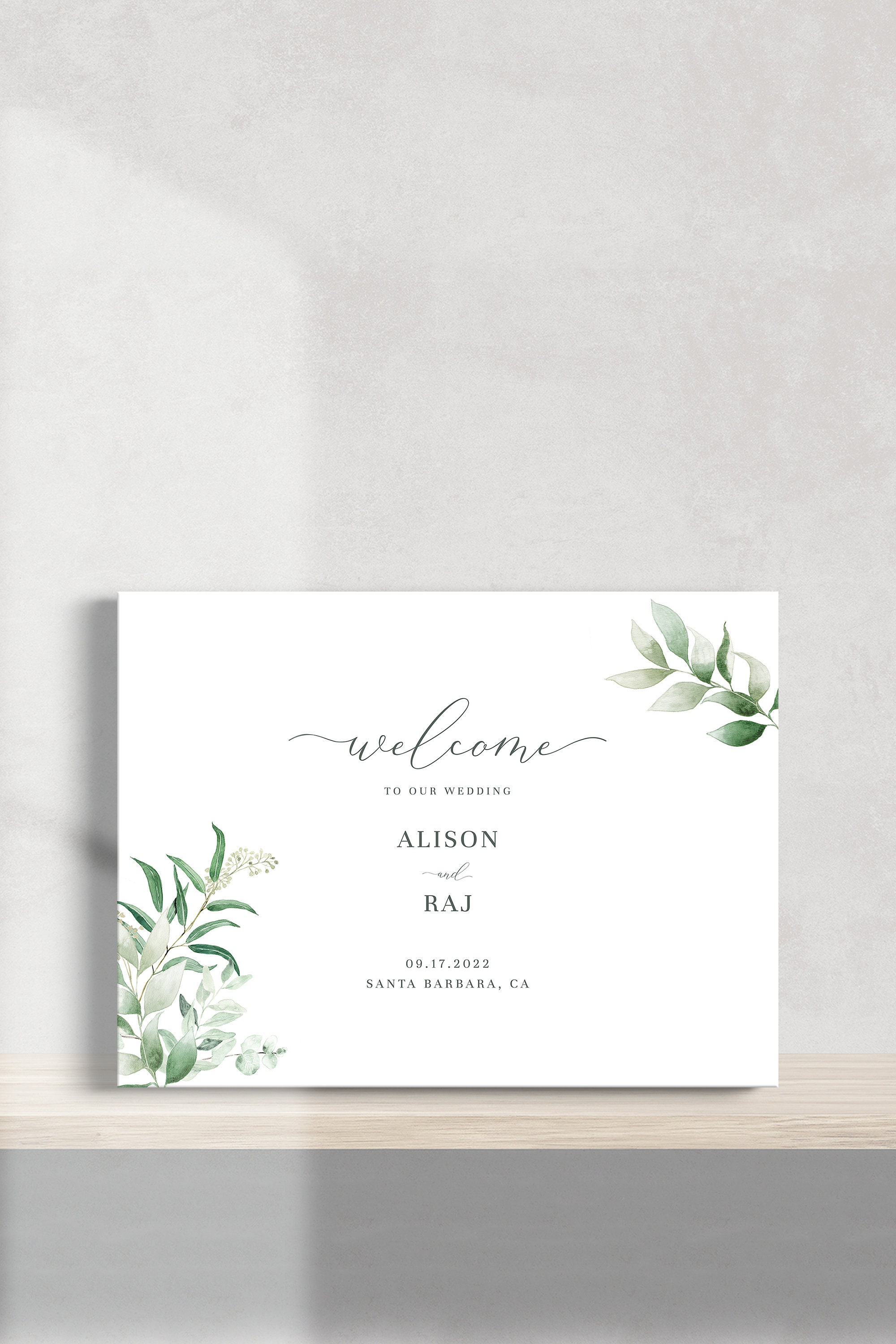 Welcome Sign Template Eucalyptus Modern Greenery Wedding - Etsy