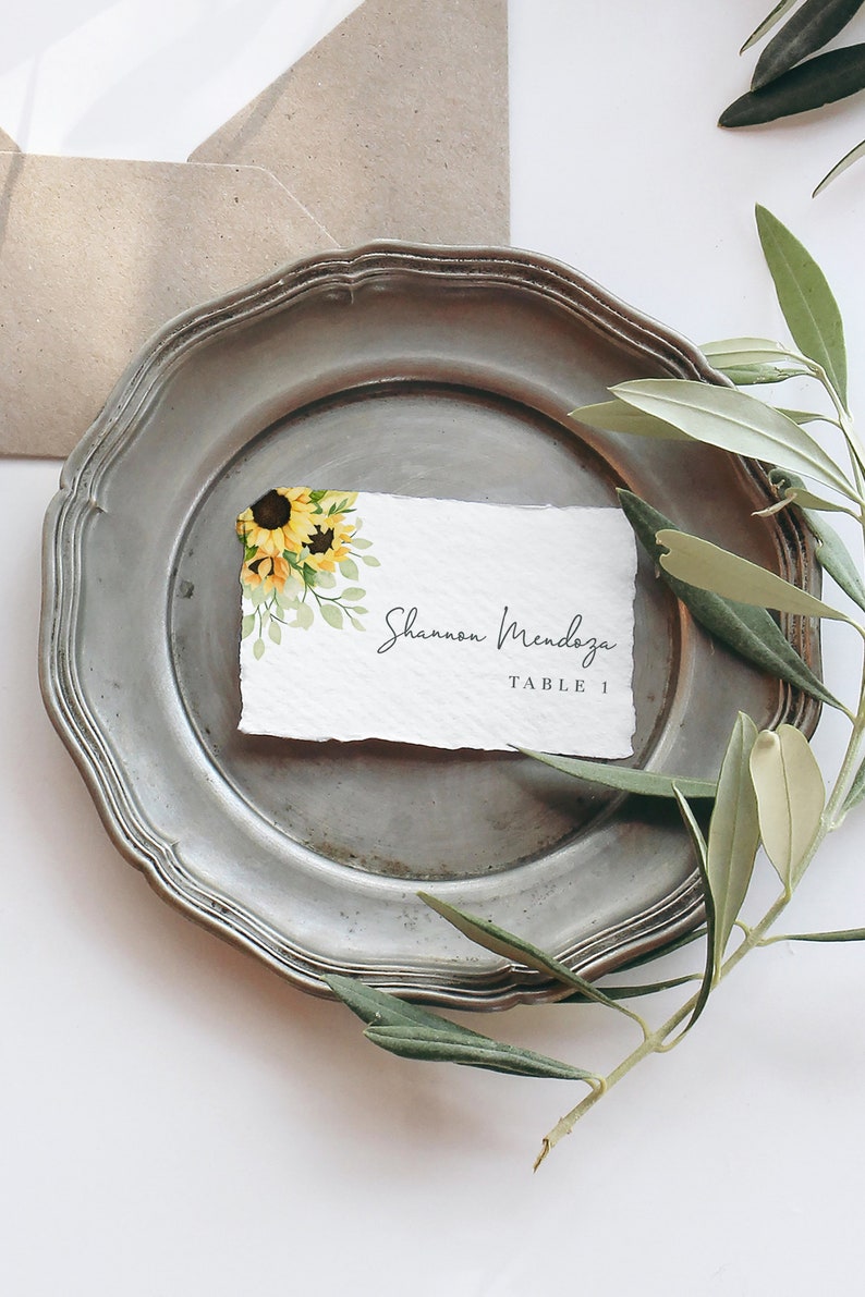 Place Cards Template Sunflower Rustic Wedding Name Cards, Printable ...