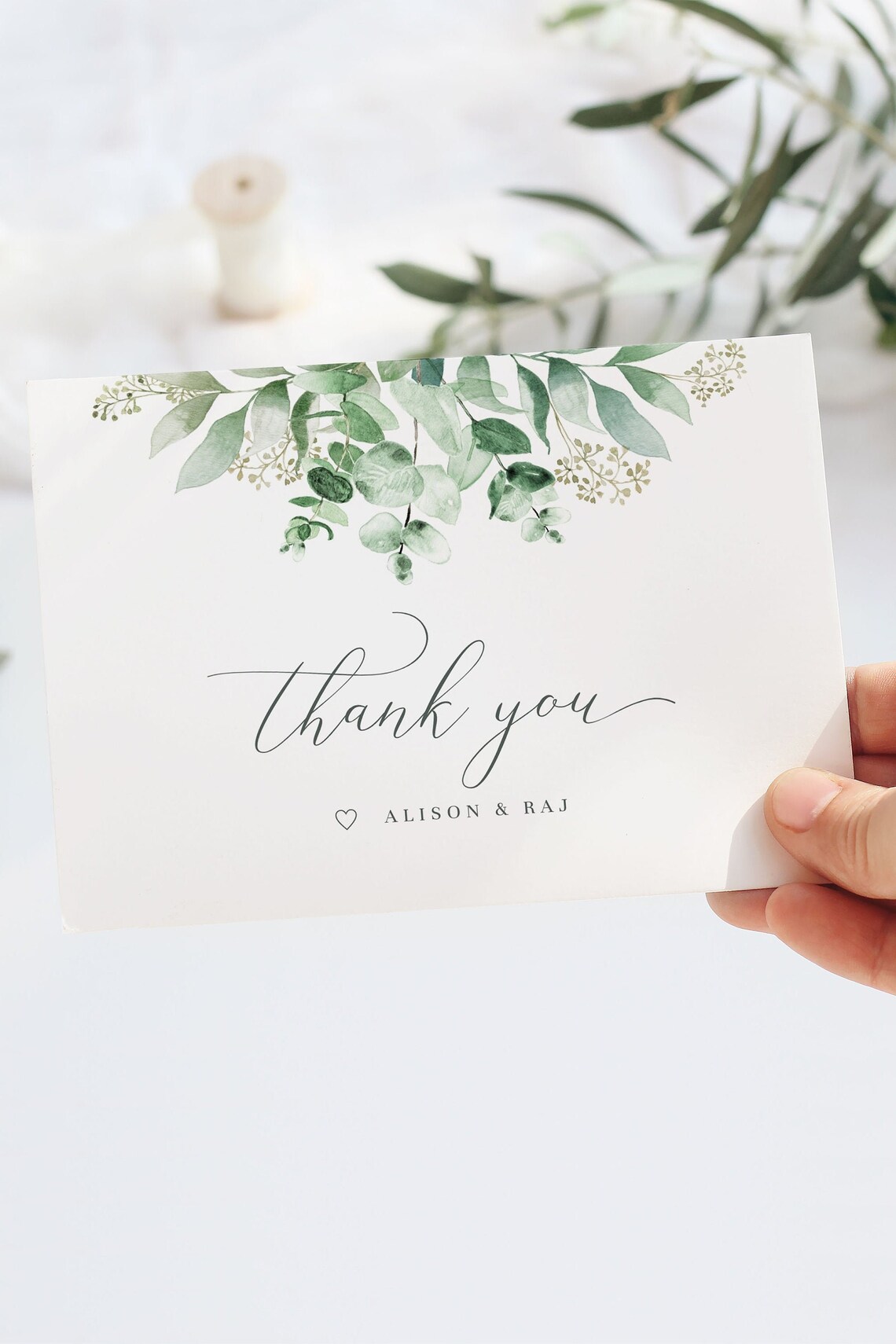 Thank You Card Template Eucalyptus Printable Greenery - Etsy