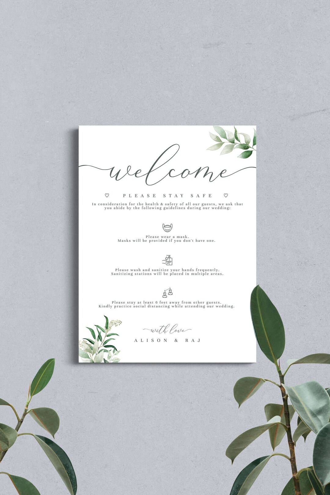 Social Distancing Sign Template Eucalyptus Boho Greenery Wedding ...