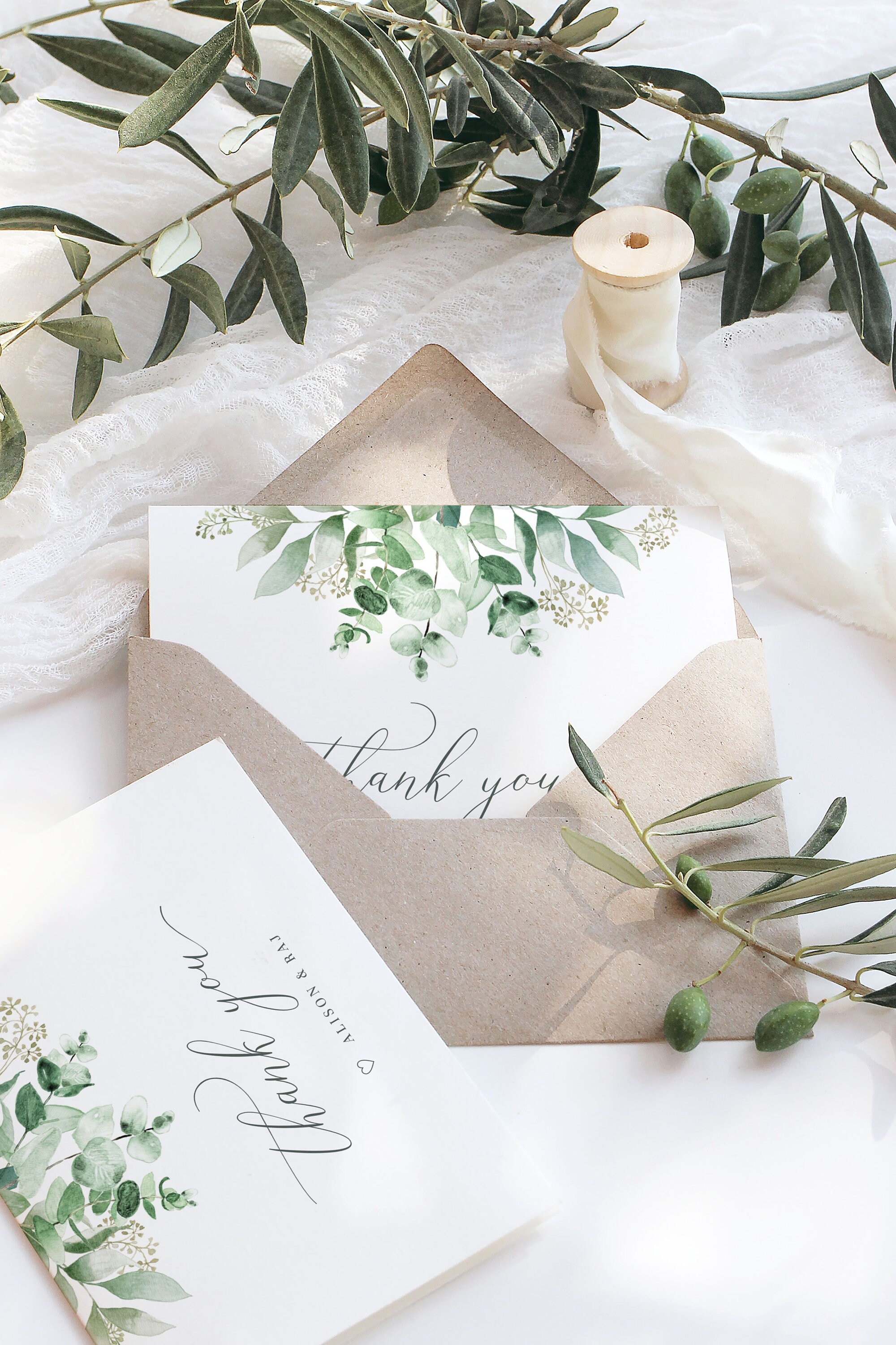 Thank You Card Template Eucalyptus Printable Greenery - Etsy