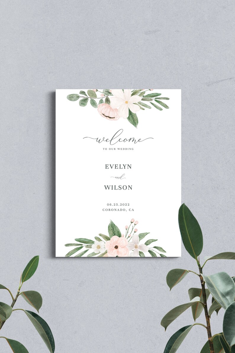 Welcome Sign Template Blushing Blooms Instant Download - Etsy