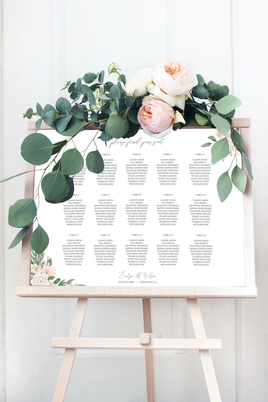 Seating Chart Template Blushing Blooms Instant Download, Printable ...