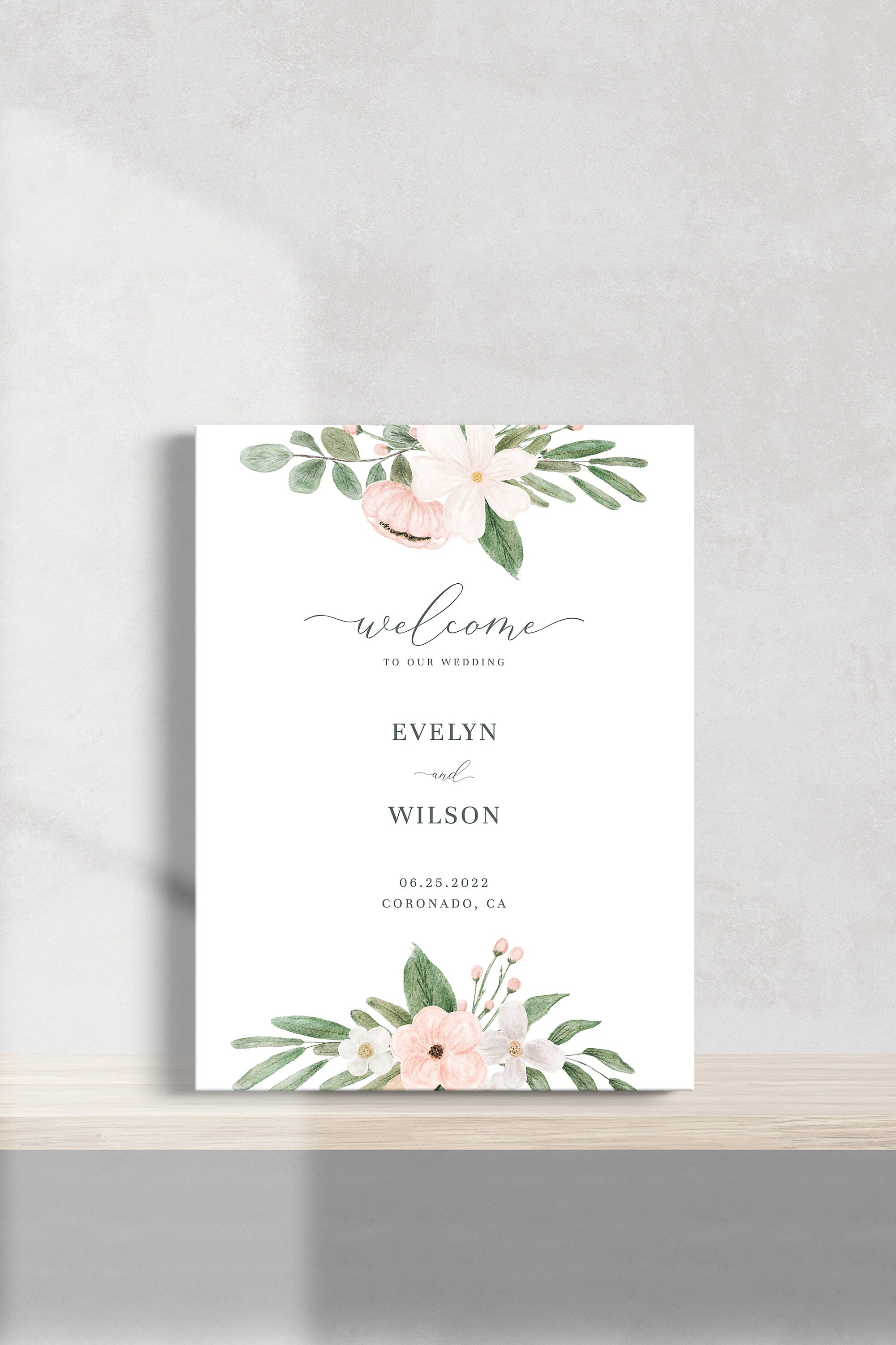 Welcome Sign Template Blushing Blooms Instant Download - Etsy