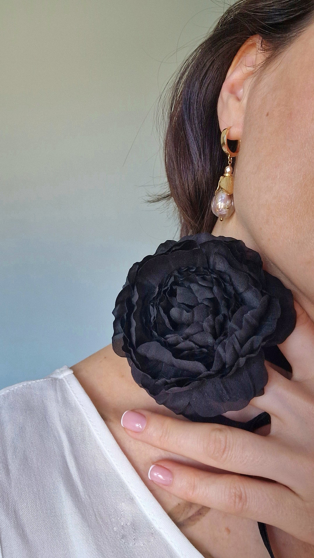 Black Flower Choker Necklace, Silk Flower Necklace, Designer Floral ...