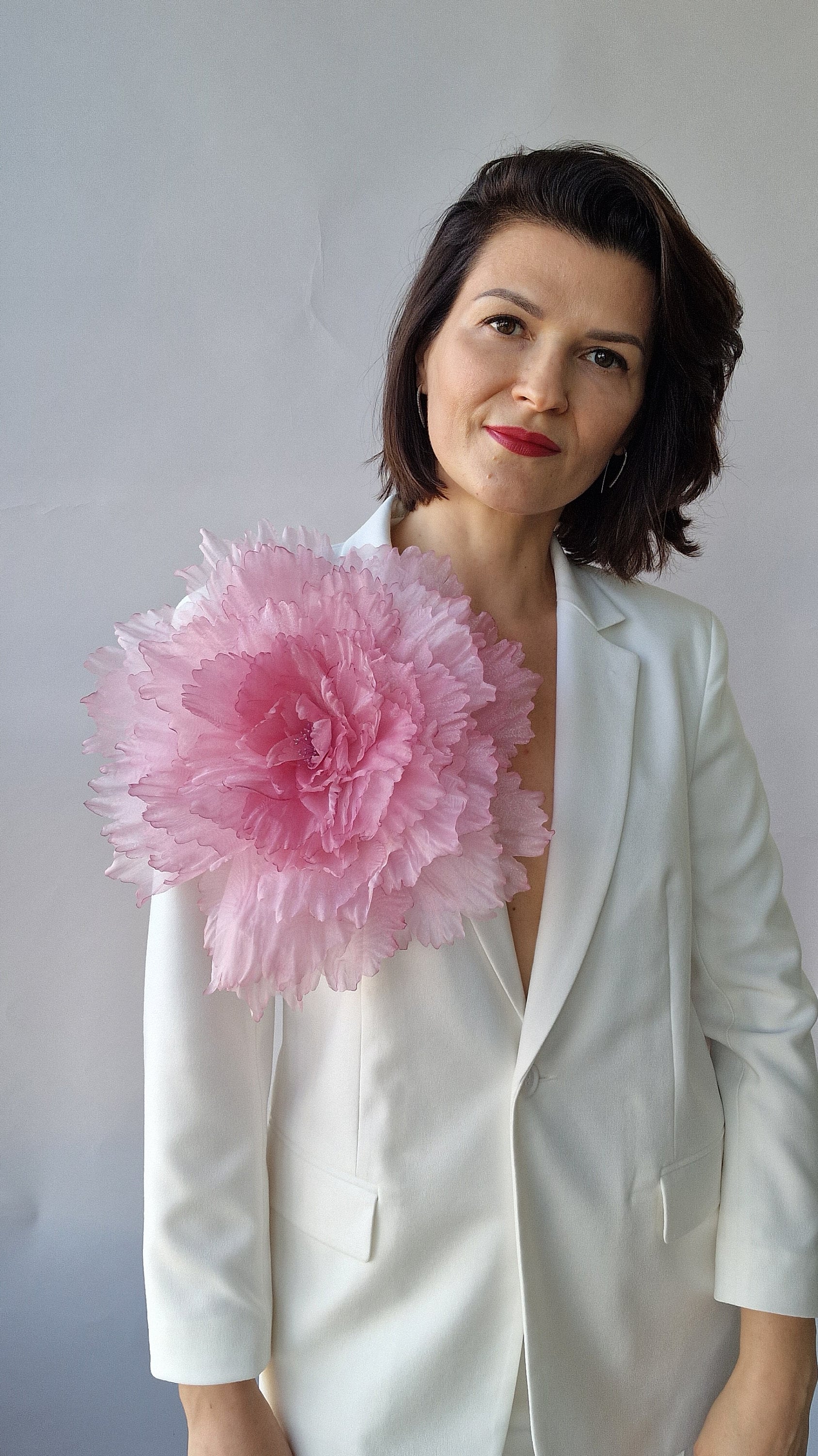 Oversized Pale Pink Flower Brooch, Organza Floral Corsage Pin, Large ...