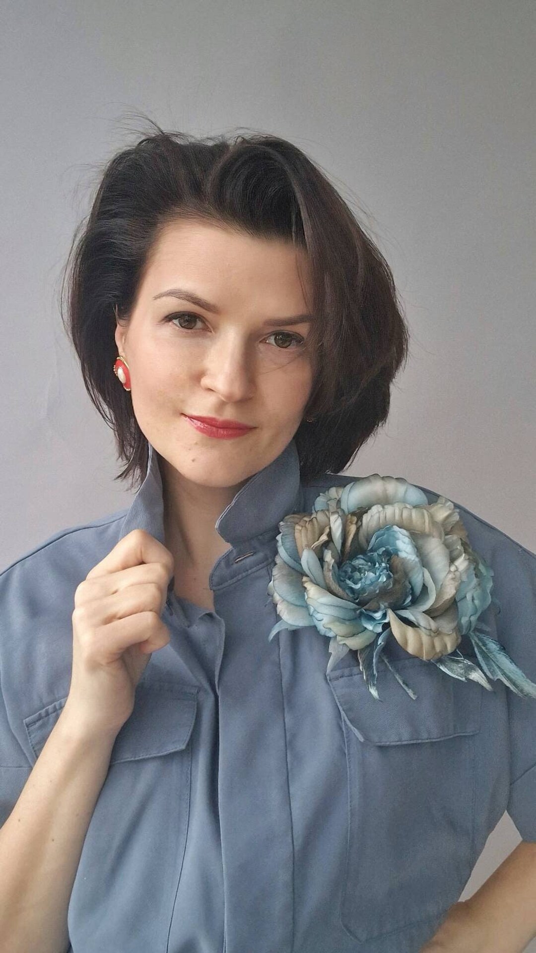 Blue Rose Flower Brooch, Silk Floral Jewelry, Jacket and Coat Flower ...
