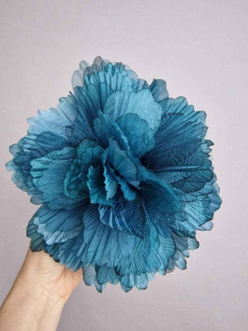 Deep Blue Floral Pin, Midnight Flower Brooch Large, Oversized Fabric ...