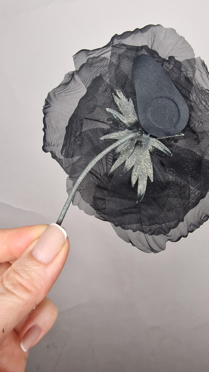 Elegant Black Flower Brooch, Handmade Organza Flower Corsage, Evening ...