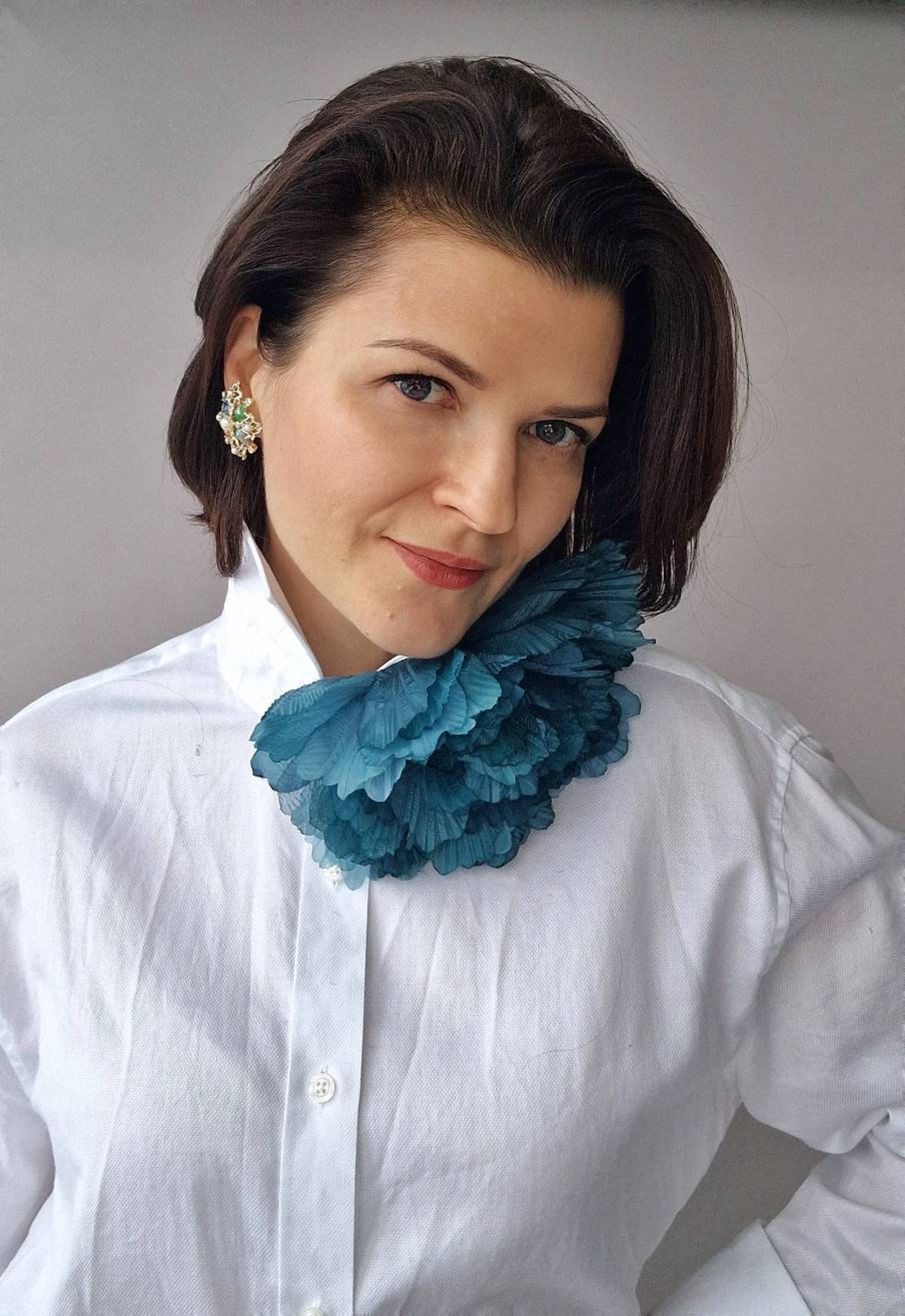 Deep Blue Floral Pin, Midnight Flower Brooch Large, Oversized Fabric ...