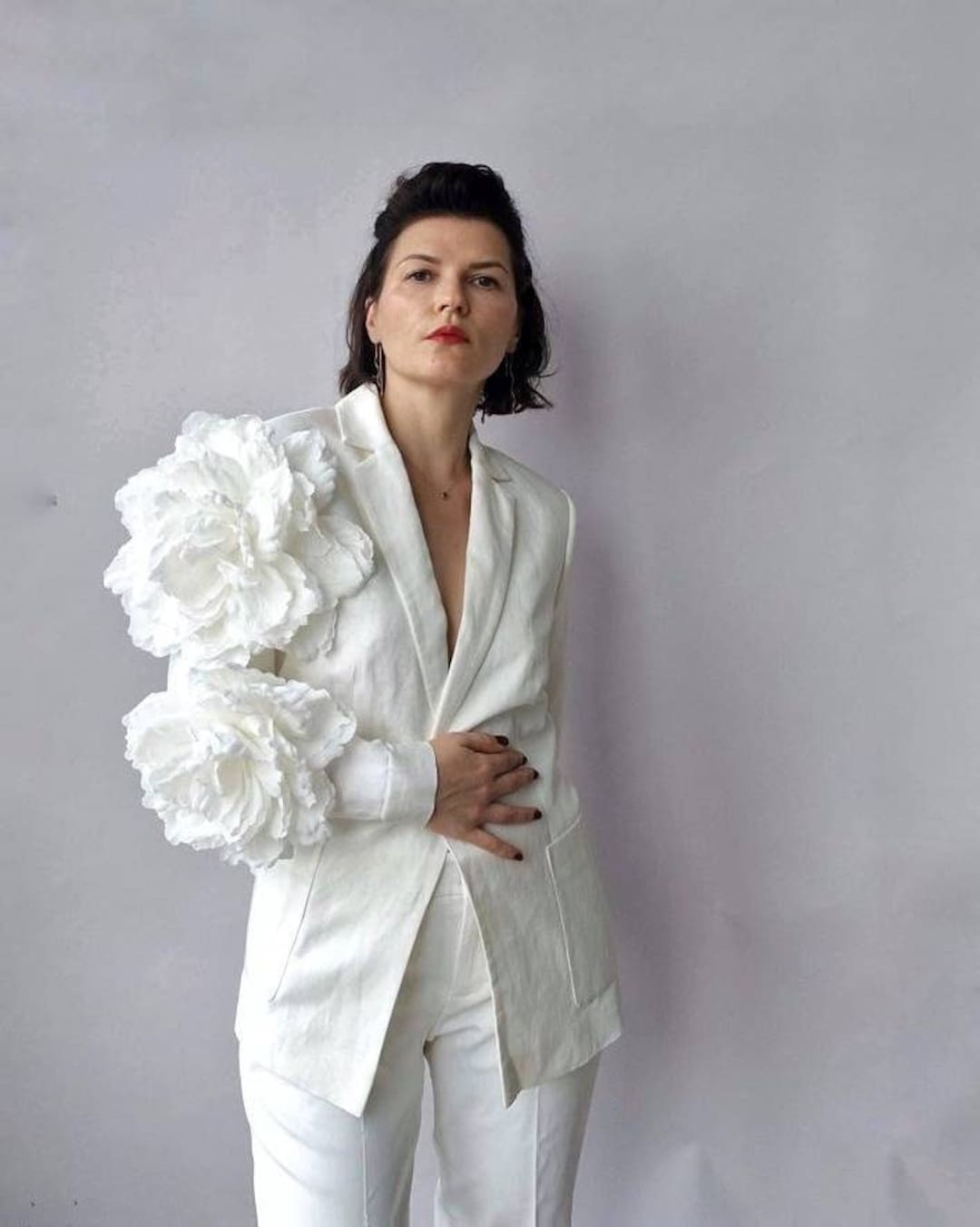 Large White Flower Brooch Set of 2, Corsage Floral Pins Women ...