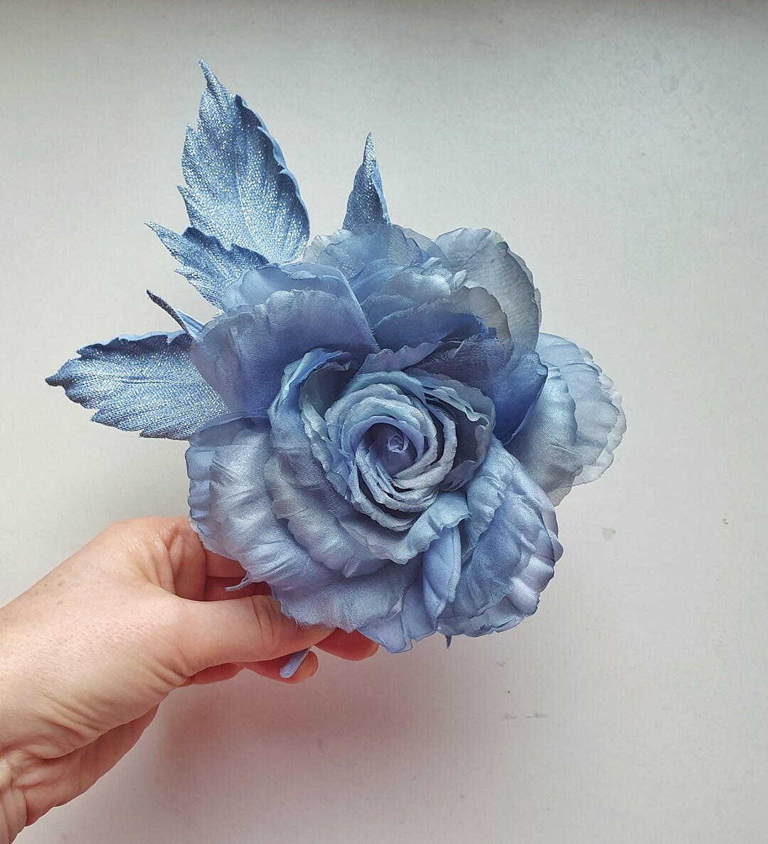 Large Blue Rose Brooch, Pure Silk Flower Pin, Floral Summer Jewelry ...