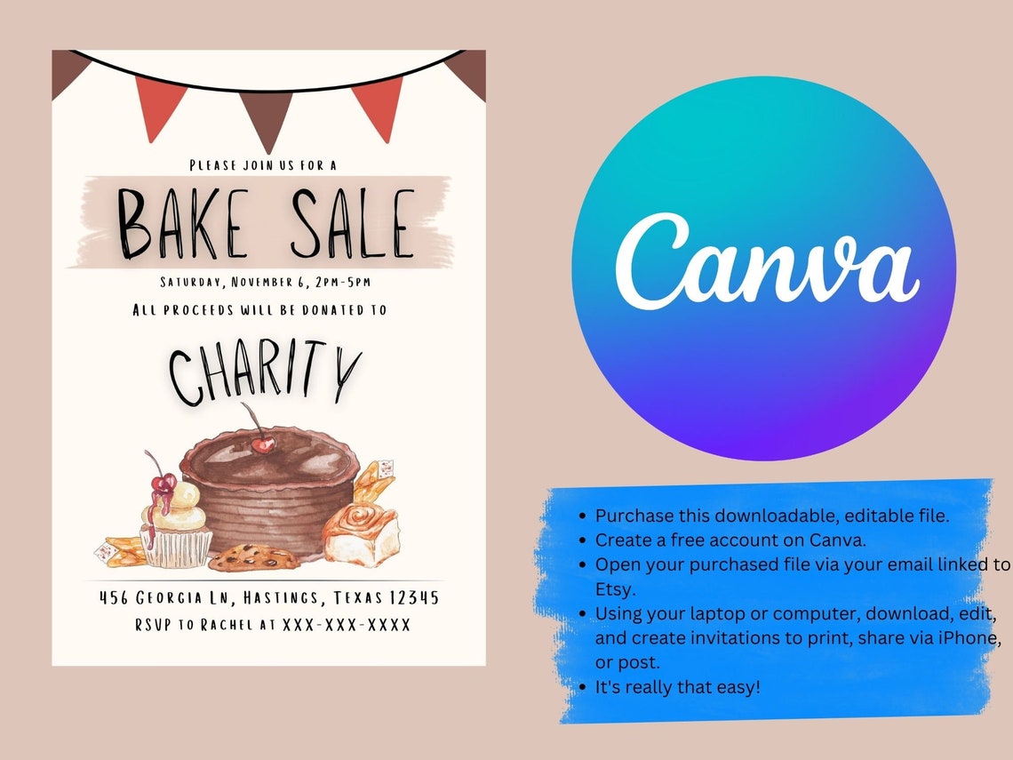 Bake Sale Flyer Bake Sale Invitation Charity Fundraising File - Etsy