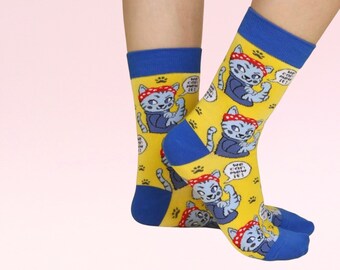 Crazy Cat Socks - Etsy