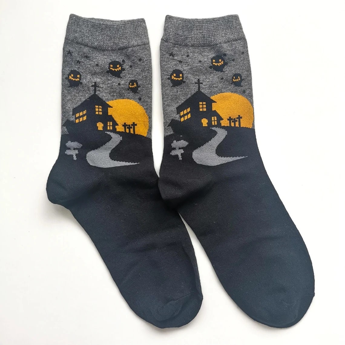Halloween Socks Ghosts Trick or Treat Witches Cemetery - Etsy