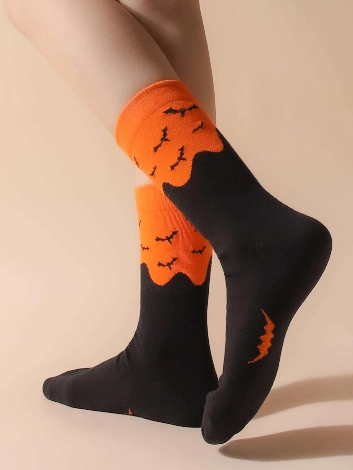 Halloween Socks With Bat Crew Cotton Socks for Women Bat - Etsy