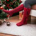 Hand Knitted Long Wool and Acrylic Socks With Pom-pom Festive Red and ...