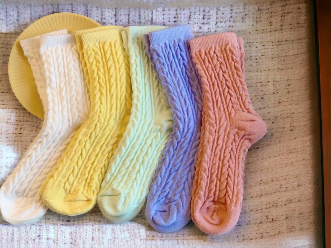 Pastel Cable-knit Cozy Socks Soft Winter Warm Crew Length Socks - Etsy
