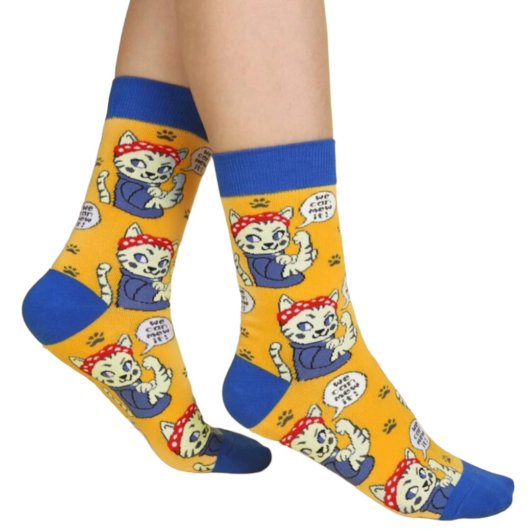 Cat Crew Cotton Socks for Women Funny Silly Crazy Socks Cat Lovers ...