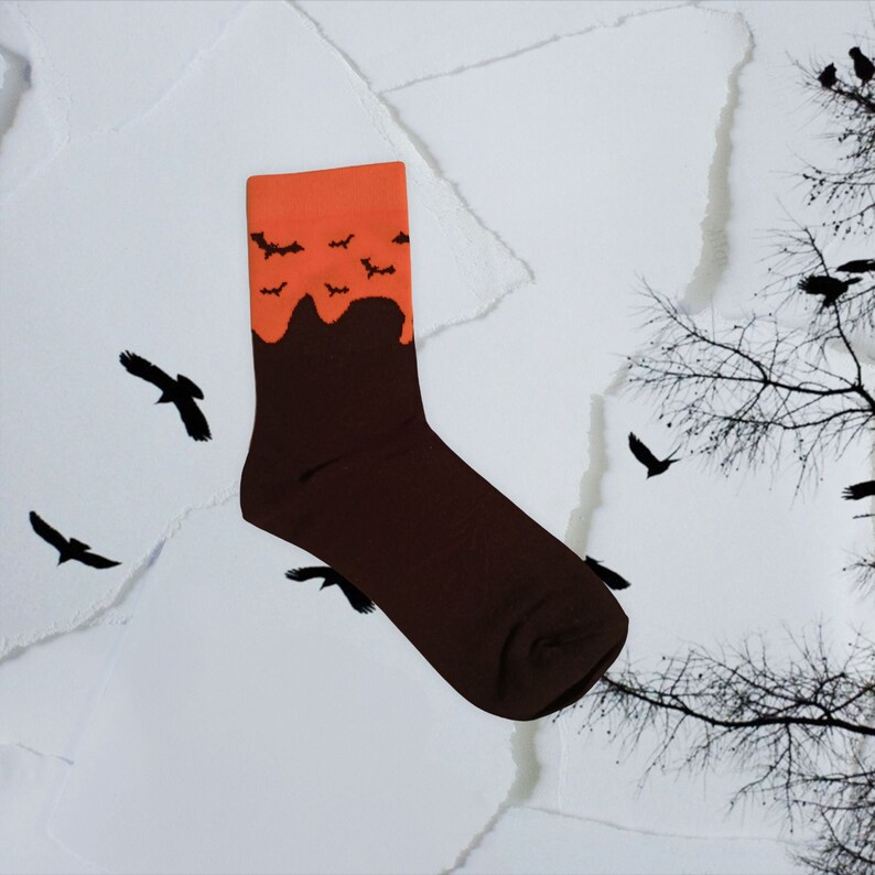 Halloween Socks With Bat Crew Cotton Socks for Women Bat - Etsy