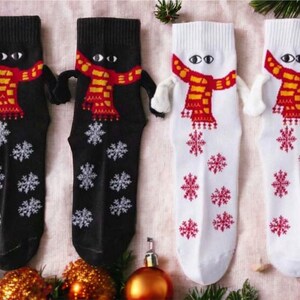 Magnetic Christmas Hand Holding Socks With Scarf Detail & Embroidered ...