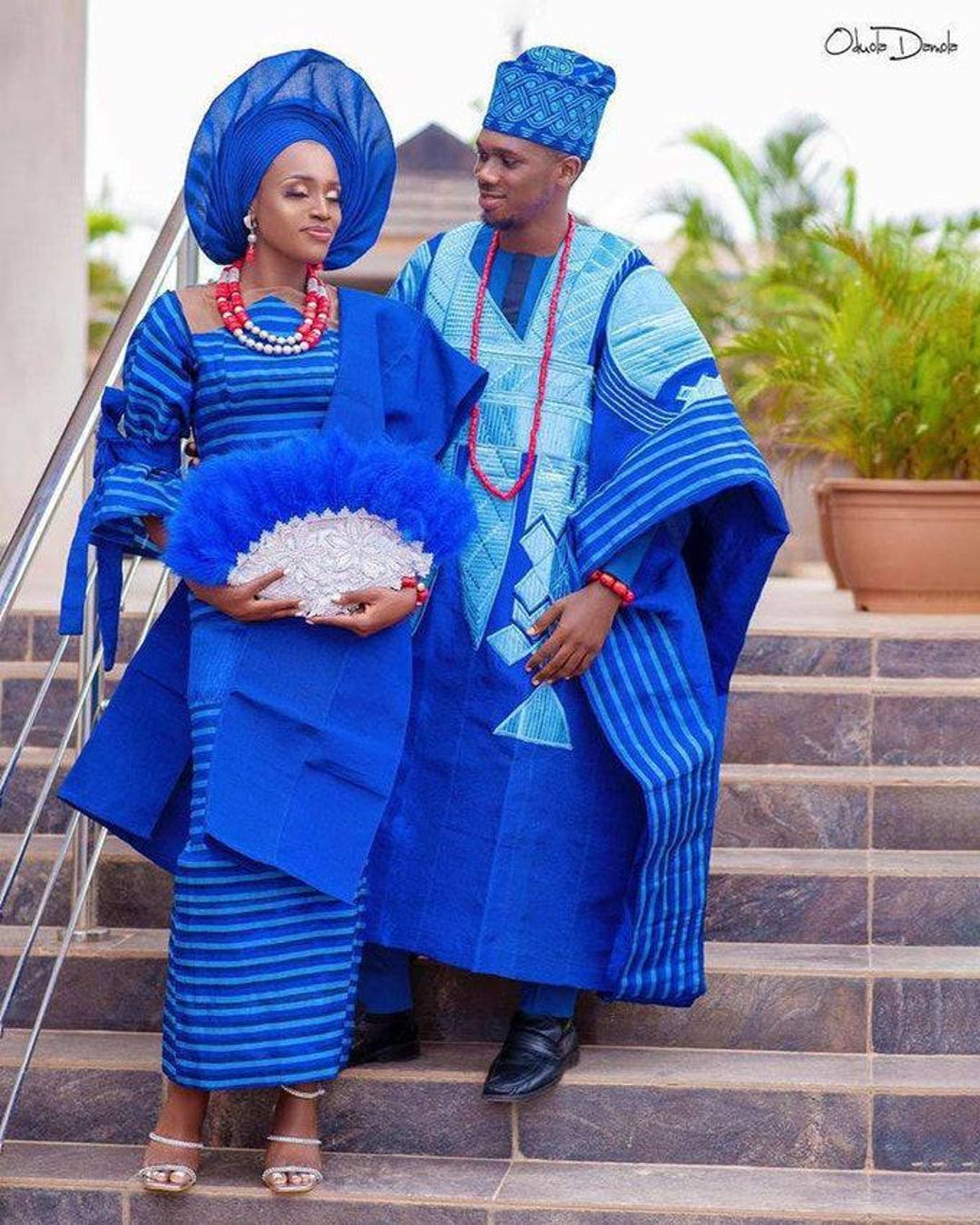 Matching Wedding Outfits Traditional Aso Oke Ofi Wears White and Gold ...