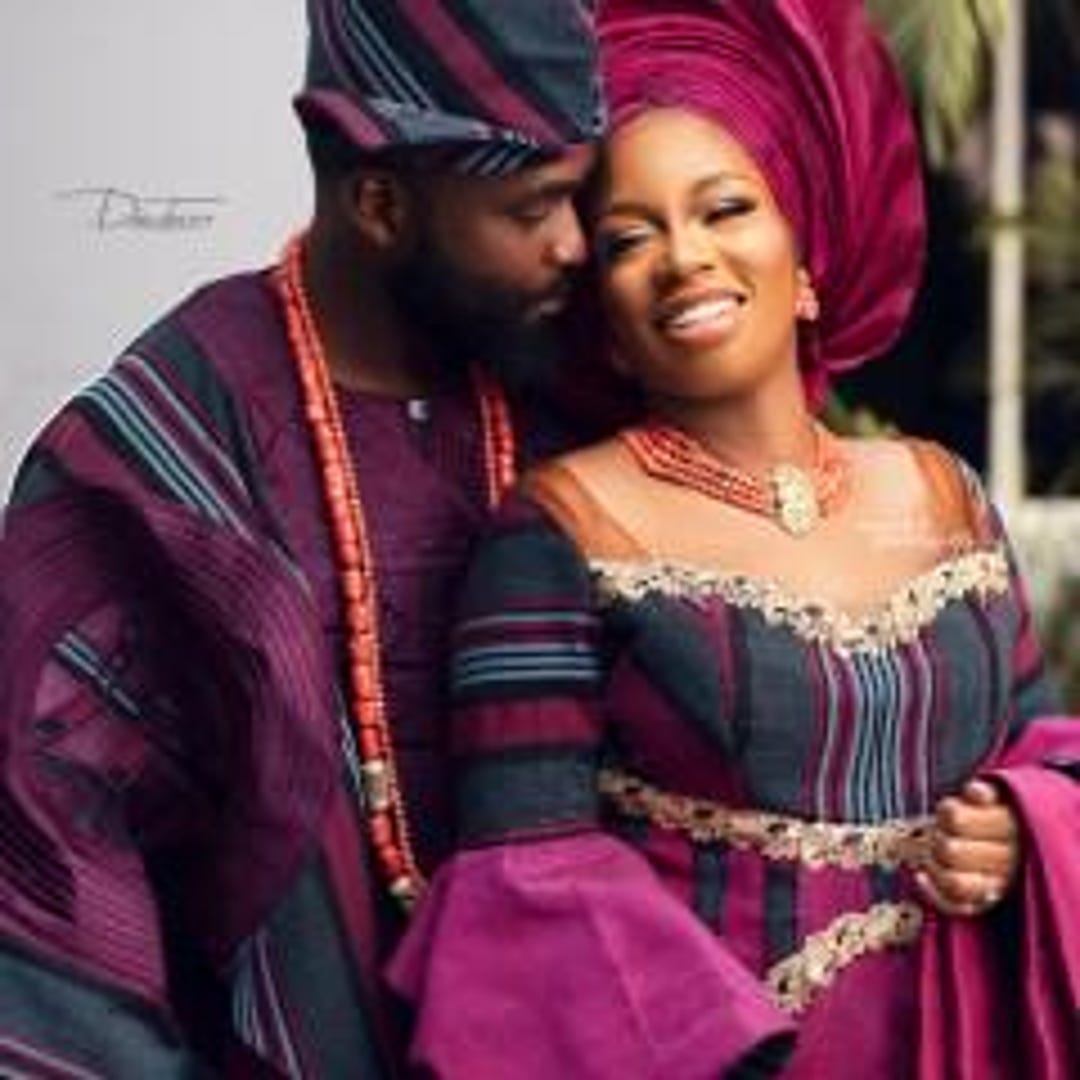 Matching Wedding Outfits Traditional Aso Oke Ofi Wears White and Gold ...