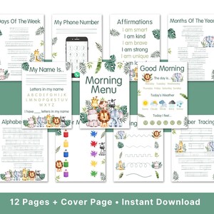 Preschool Morning Menu - Printable - Alphabet - Numbers - Affirmations ...