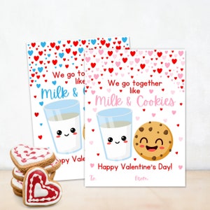 Milk and Cookies Valentine - Printable - Kids Valentine Cards - Instant ...