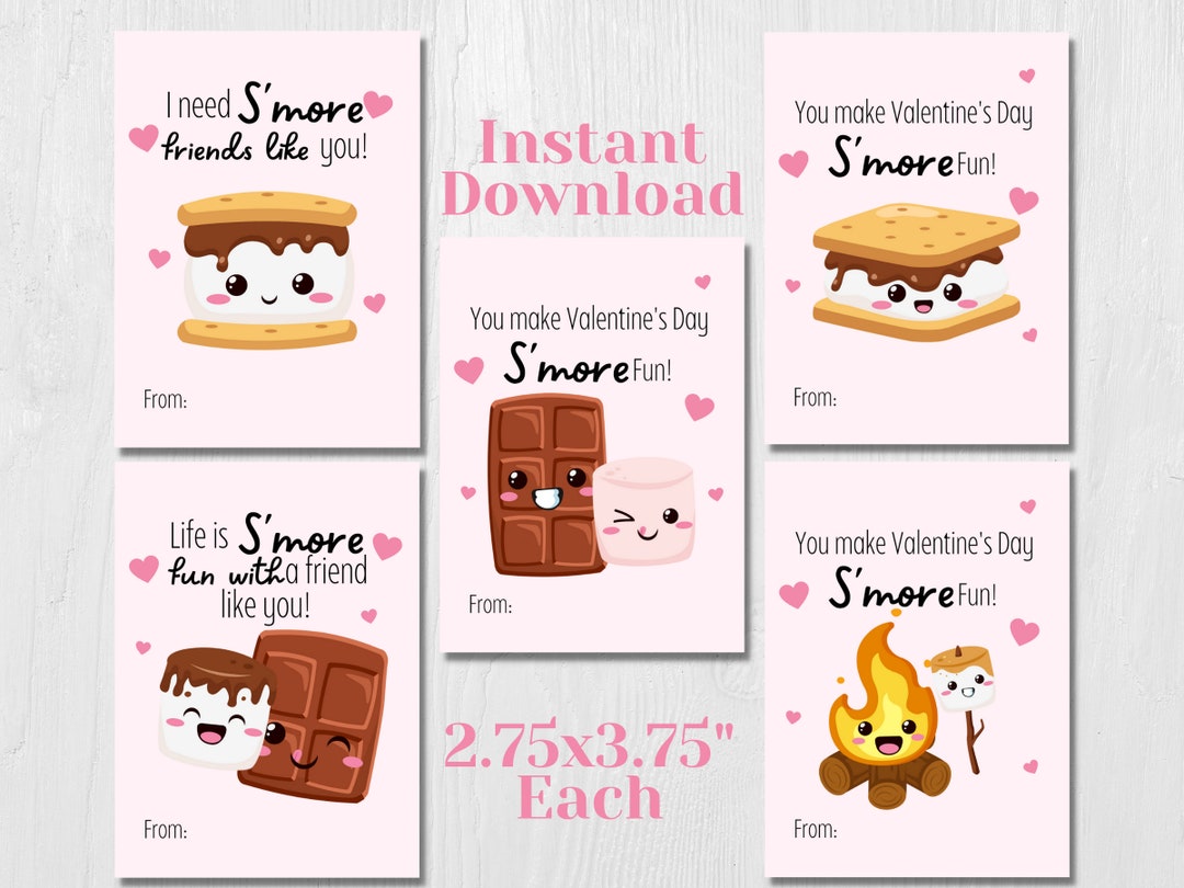 Smore Valentine Cards - Printable - Instant Download - Kids Valentine's ...