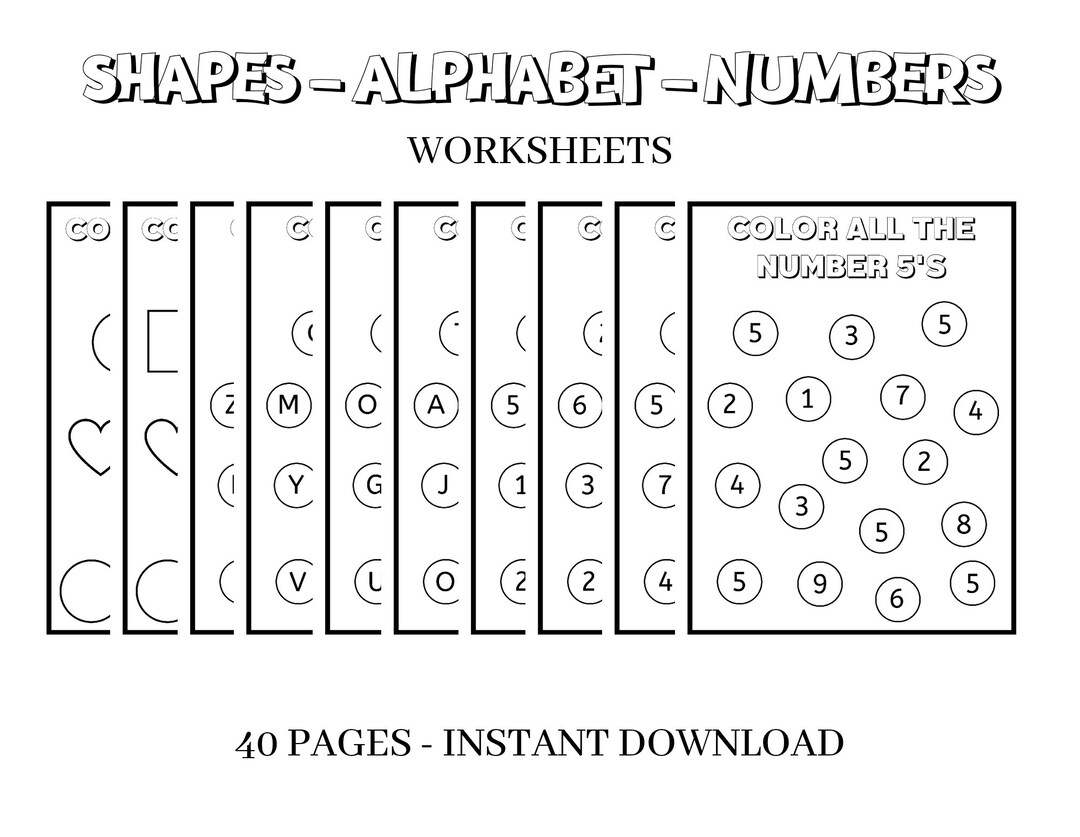Printable Worksheets Shapes Alphabet Numbers Kindergarten Preschool ...