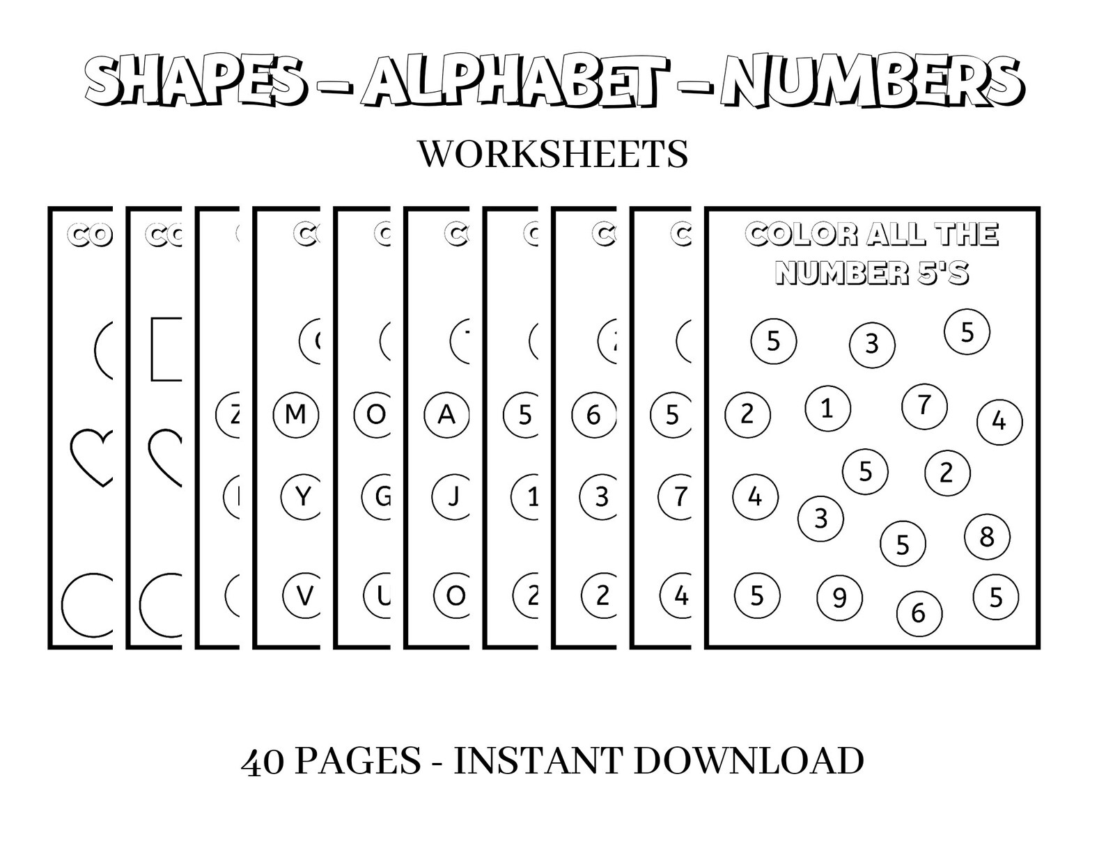 Printable Worksheets Shapes Alphabet Numbers Kindergarten Preschool ...