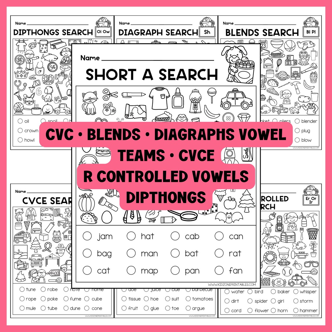 Phonics Worksheets - Printable - Ispy - Search - Cvc - Diagraphs ...