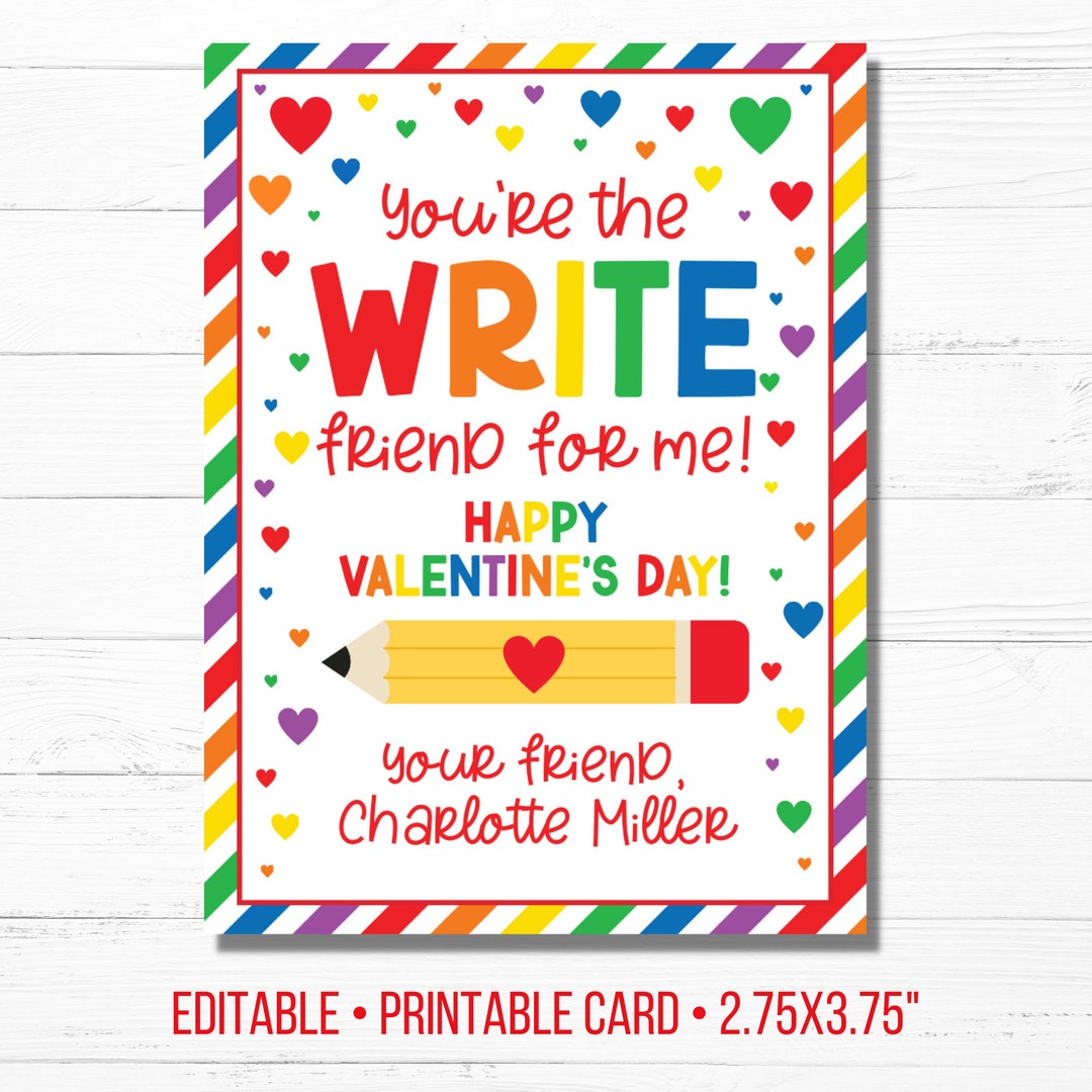 Write Valentine Card Editable Printable Digital Download School ...