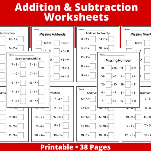 Math Worksheets Printable Instant Download Addition - Etsy