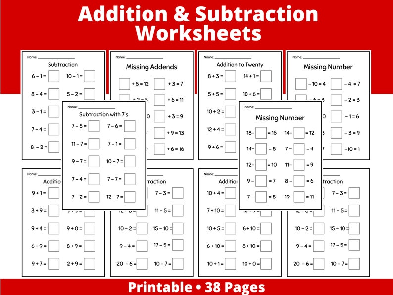 Math Worksheets Printable Instant Download Addition - Etsy