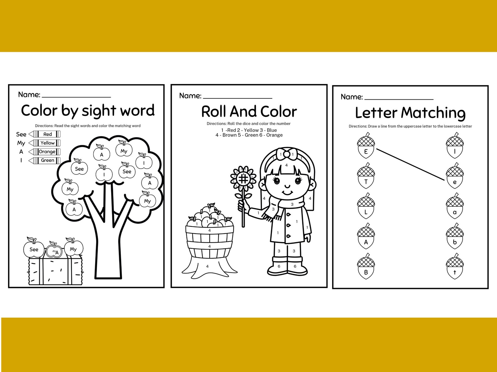 Printable Worksheets Instant Download Prek Kindergarten First Grade ...